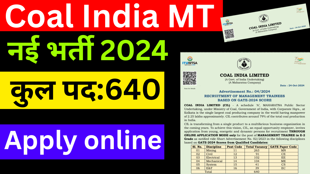 Coal India MT Recruitment 2024: Apply Online, For 640 Post (Last Date) - EazytoNet.Com
